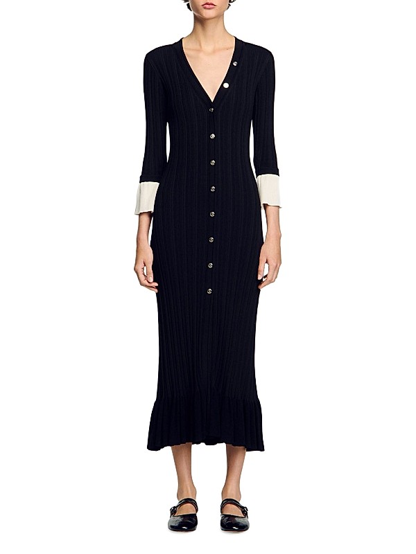 Shop Sandro Two-Tone Knit Midi Dress | Saks Fifth Avenue Shop Sandro Two-Tone Knit Midi Dress | Saks Fifth Avenue