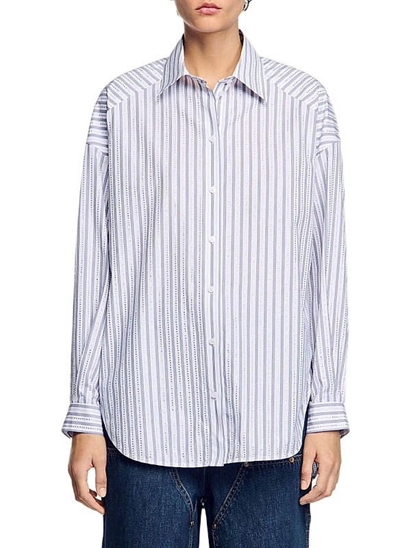 Shop Sandro Striped Rhinestone Shirt | Saks Fifth Avenue Shop Sandro Striped Rhinestone Shirt | Saks Fifth Avenue