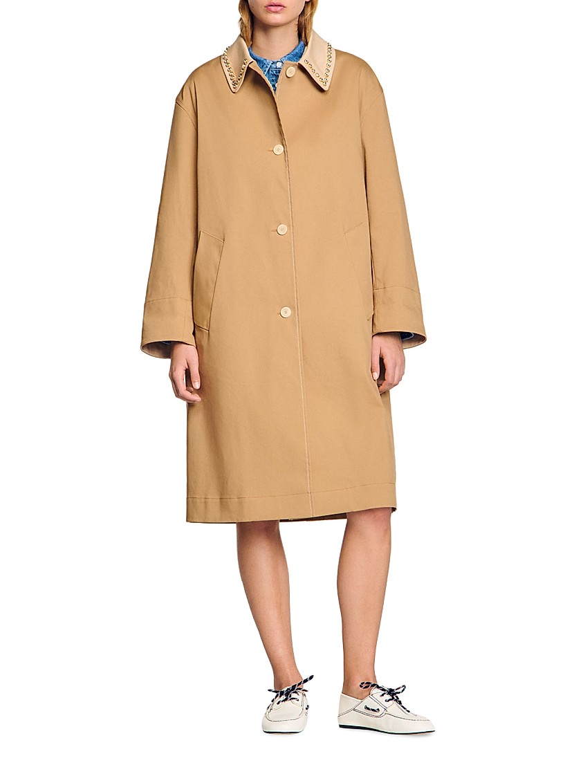 Shop Sandro Trench Coat with Rhinestone Collar | Saks Fifth Shop Sandro Trench Coat with Rhinestone Collar | Saks Fifth