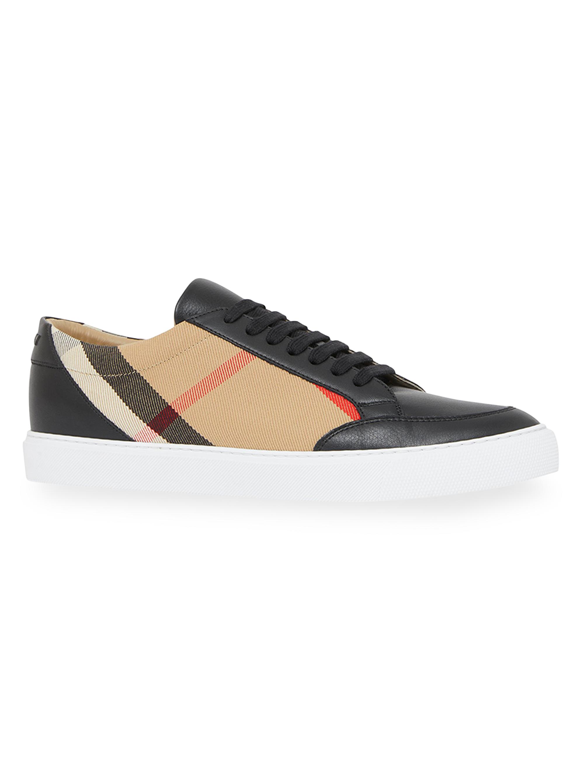 Burberry Salmond Check Leather-Canvas Sneakers | Saks Fifth Avenue