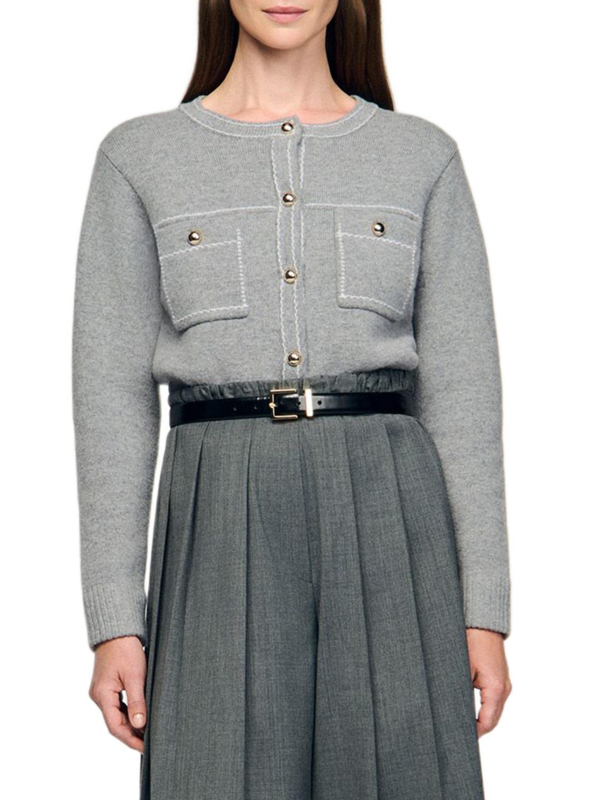 Sandro Cardigan with Contrast Stitching | Saks Fifth Avenue