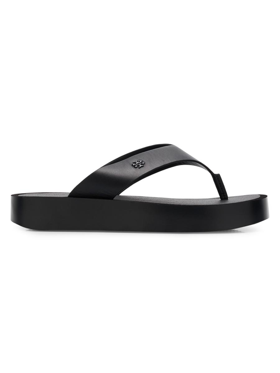 Tory Burch Logo-Medallion Leather Platform Flip-Flops | Saks Fifth Avenue