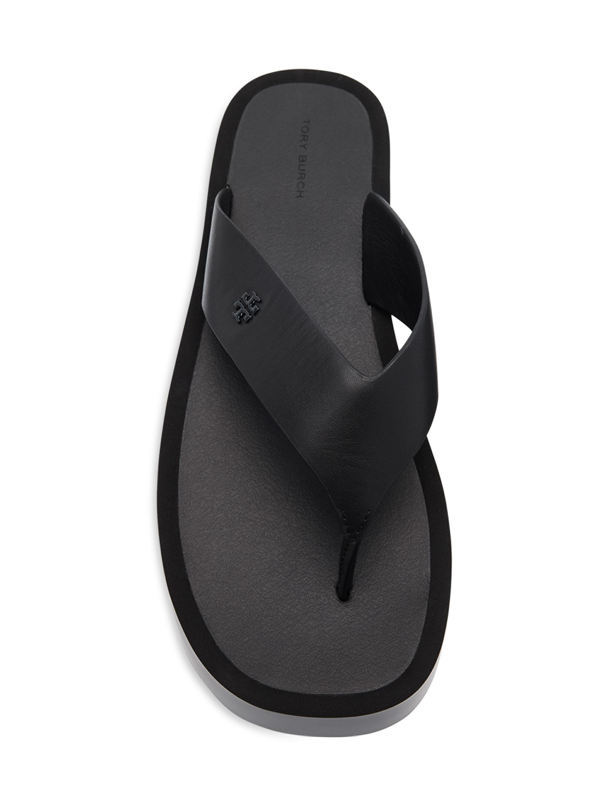 Tory Burch Logo-Medallion Leather Platform Flip-Flops | Saks Fifth Avenue