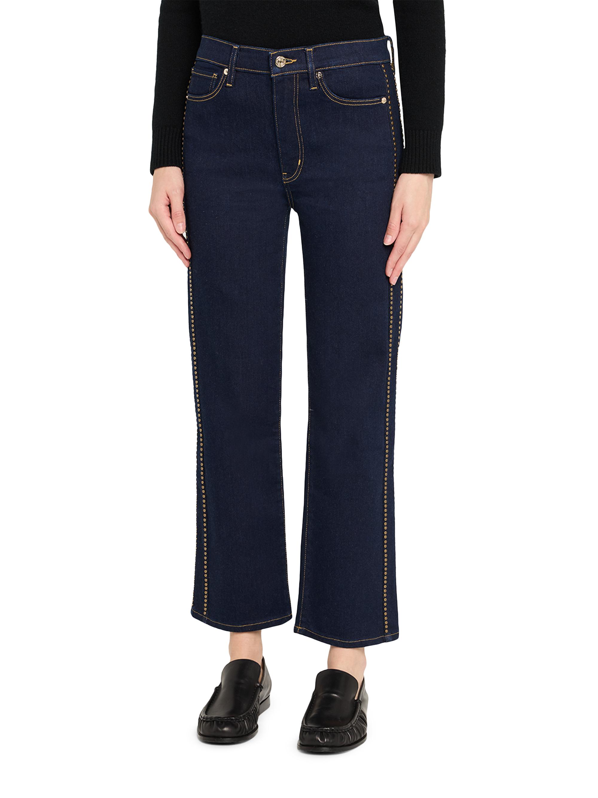 Frame Le Sleek Studded High-Rise Straight-Leg Jeans | Saks Fifth Avenue