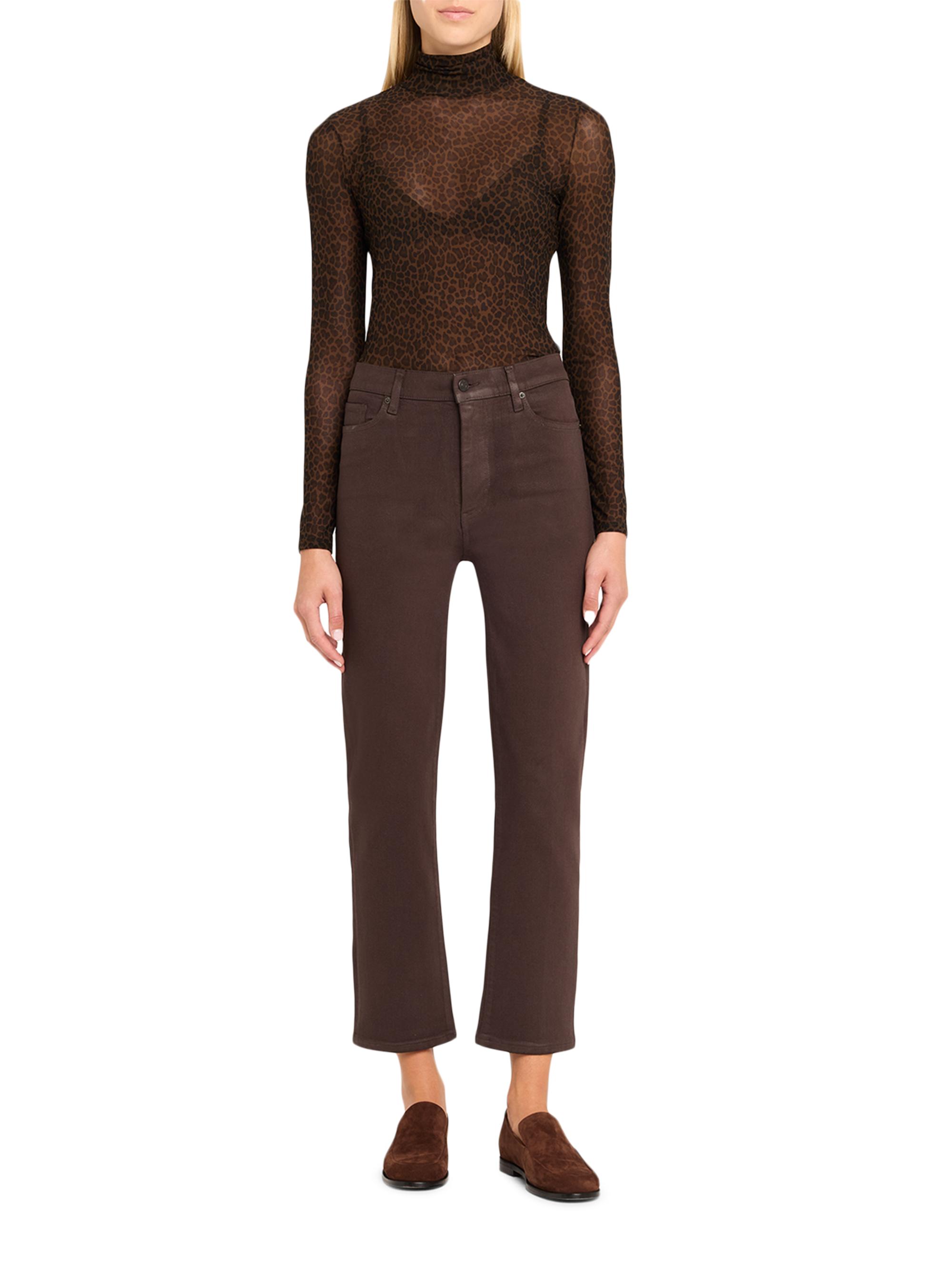 Frame The Leopard-Print Sheer Mesh Turtleneck Top | Saks Fifth Avenue