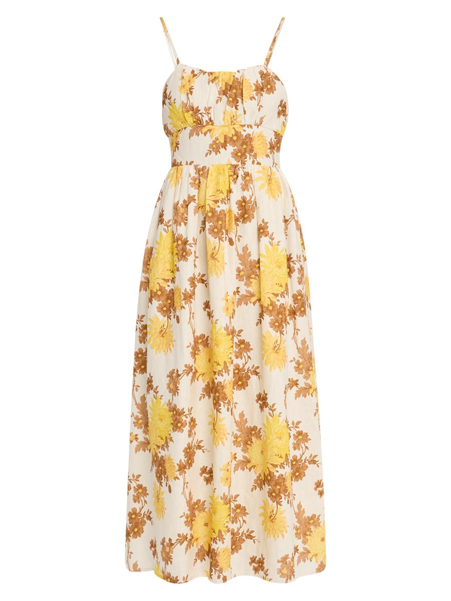 Faithfull the Brand Lora Floral Linen Midi-Dress | Saks Fifth Avenue