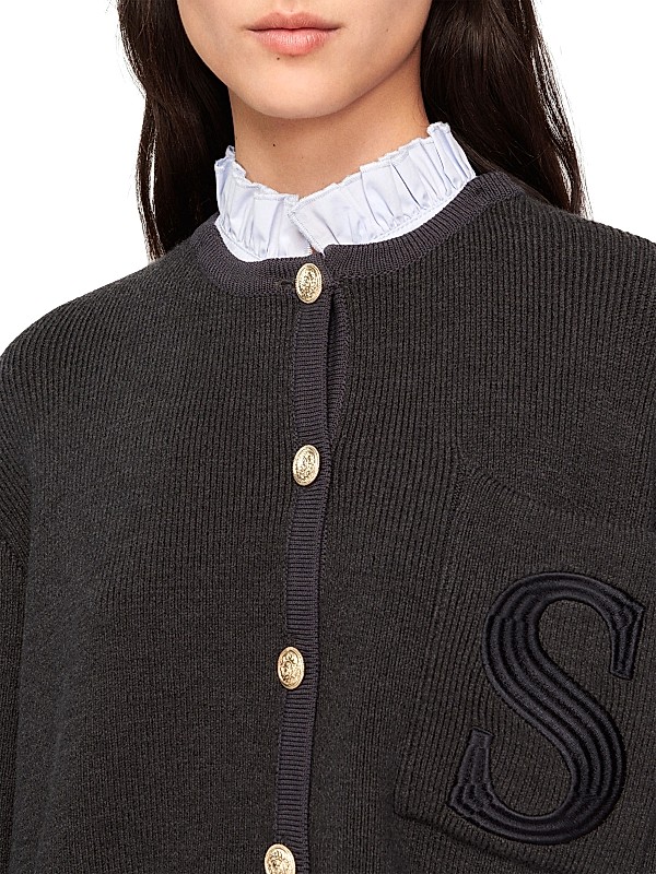 Shop Sandro Knit Cardigan with Embroidered Pocket | Saks Shop Sandro Knit Cardigan with Embroidered Pocket | Saks