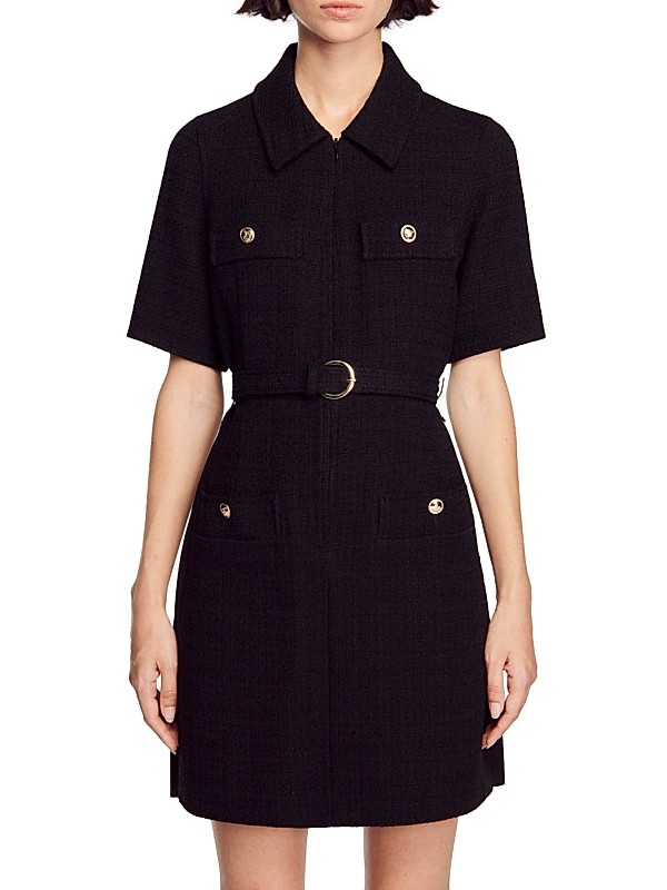 Shop Sandro Short-Sleeved Dress In Two Materials | Saks Shop Sandro Short-Sleeved Dress In Two Materials | Saks