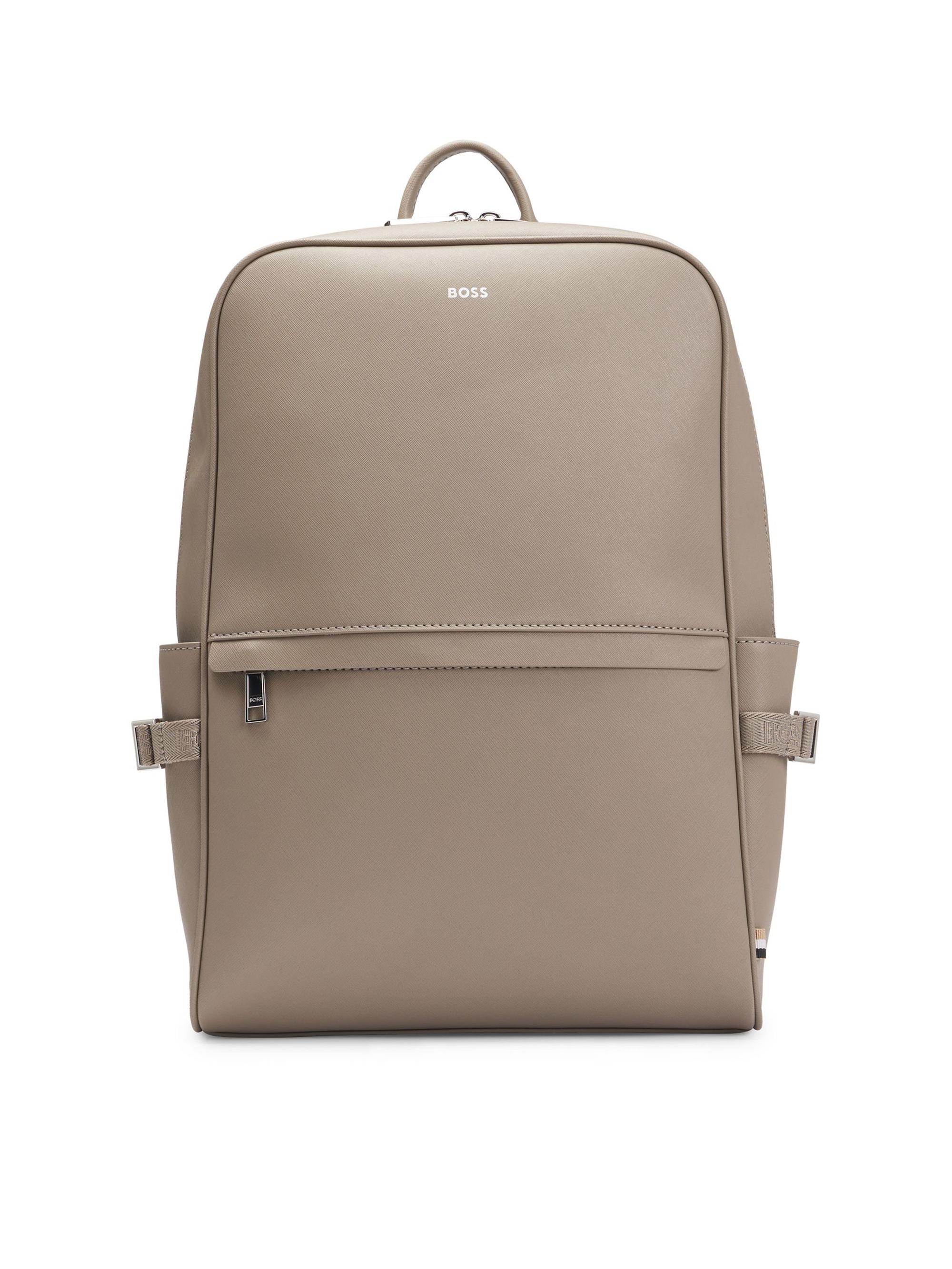 BOSS Structured-leather backpack with silver-tone logo | Saks Fifth Avenue