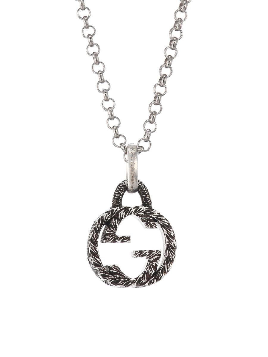 Gucci GG Interlocking Sterling Silver Logo Charm Pendant Necklace ...