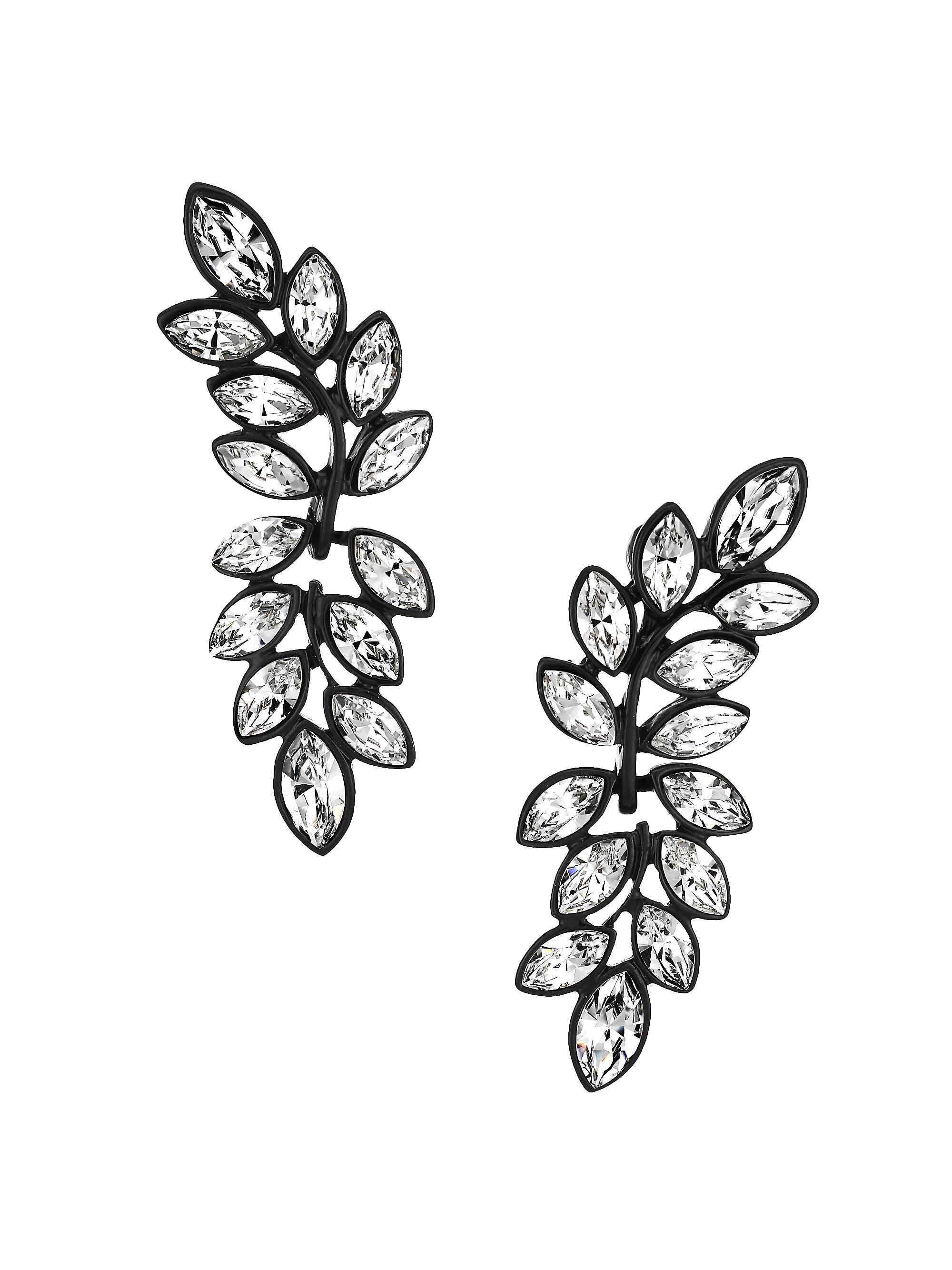Kenneth Jay Lane Black Enamel & Crystal Leaf Drop Earrings | Saks Fifth ...