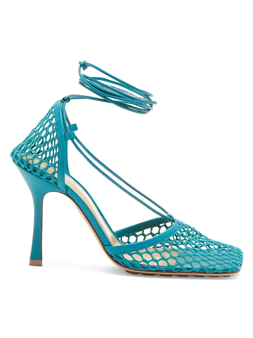 Shop Bottega Veneta Stretch Square-Toe Ankle-Strap Mesh Shop Bottega Veneta Stretch Square-Toe Ankle-Strap Mesh