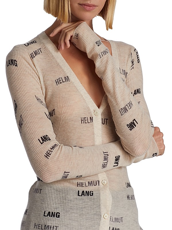 Shop Helmut Lang Logo-Print Wool Cardigan | Saks Fifth Avenue Shop Helmut Lang Logo-Print Wool Cardigan | Saks Fifth Avenue