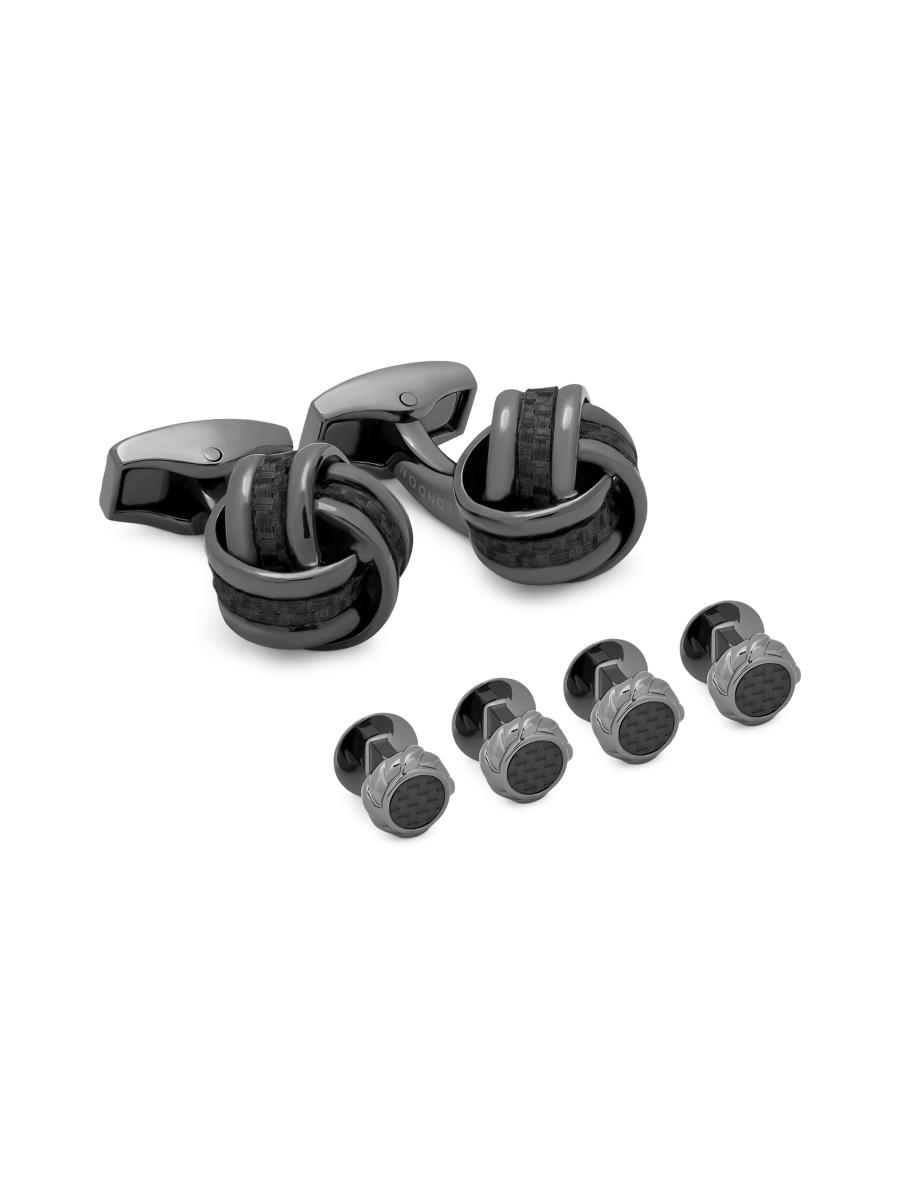 Tateossian 6-Piece Gunmetal Plate Knot Cufflink & Tuxedo Stud Set ...