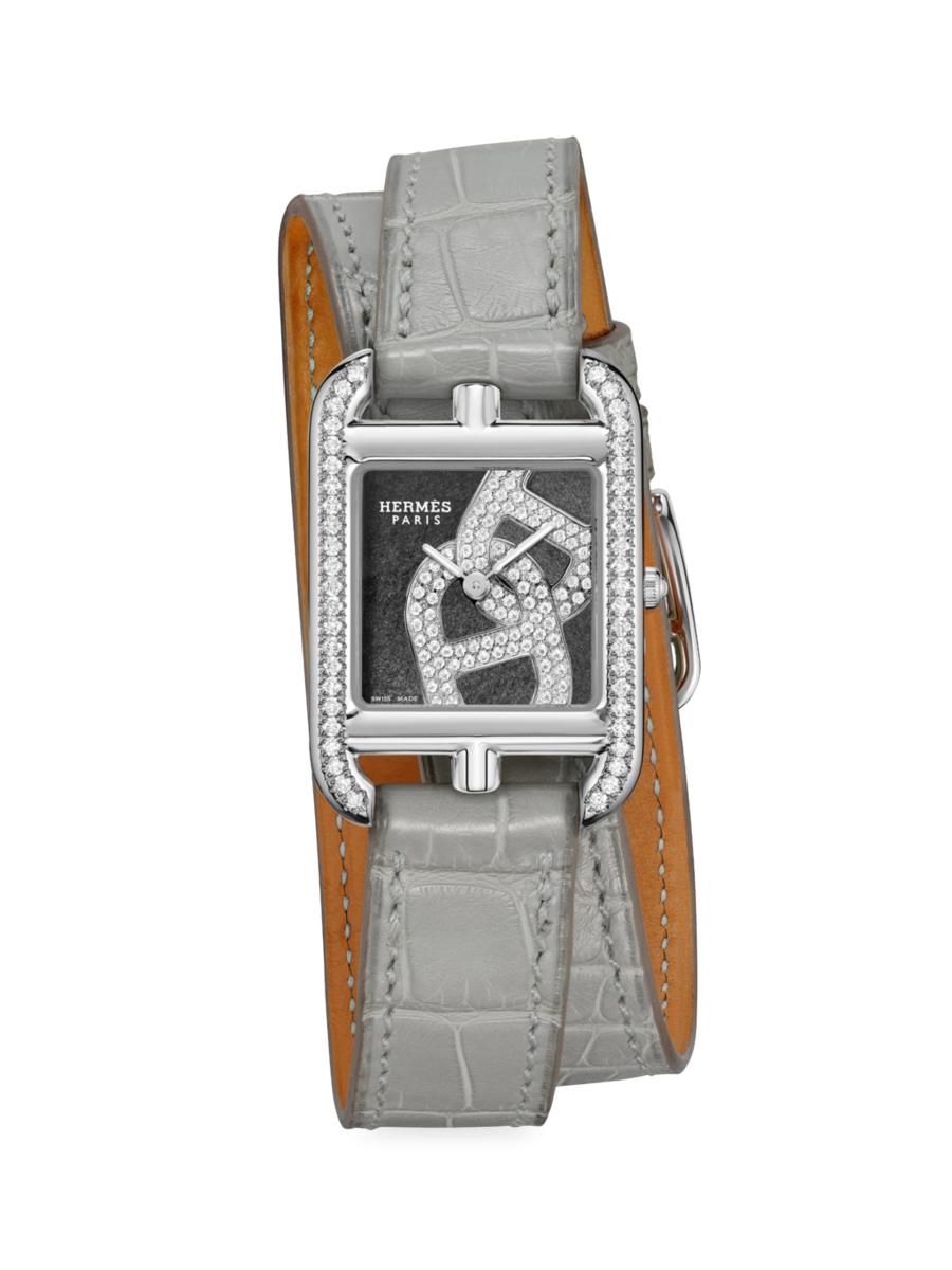 HERMÈS Cape Cod 31MM Chain D'Ancre Stainless Steel, Diamond & Alligator ...