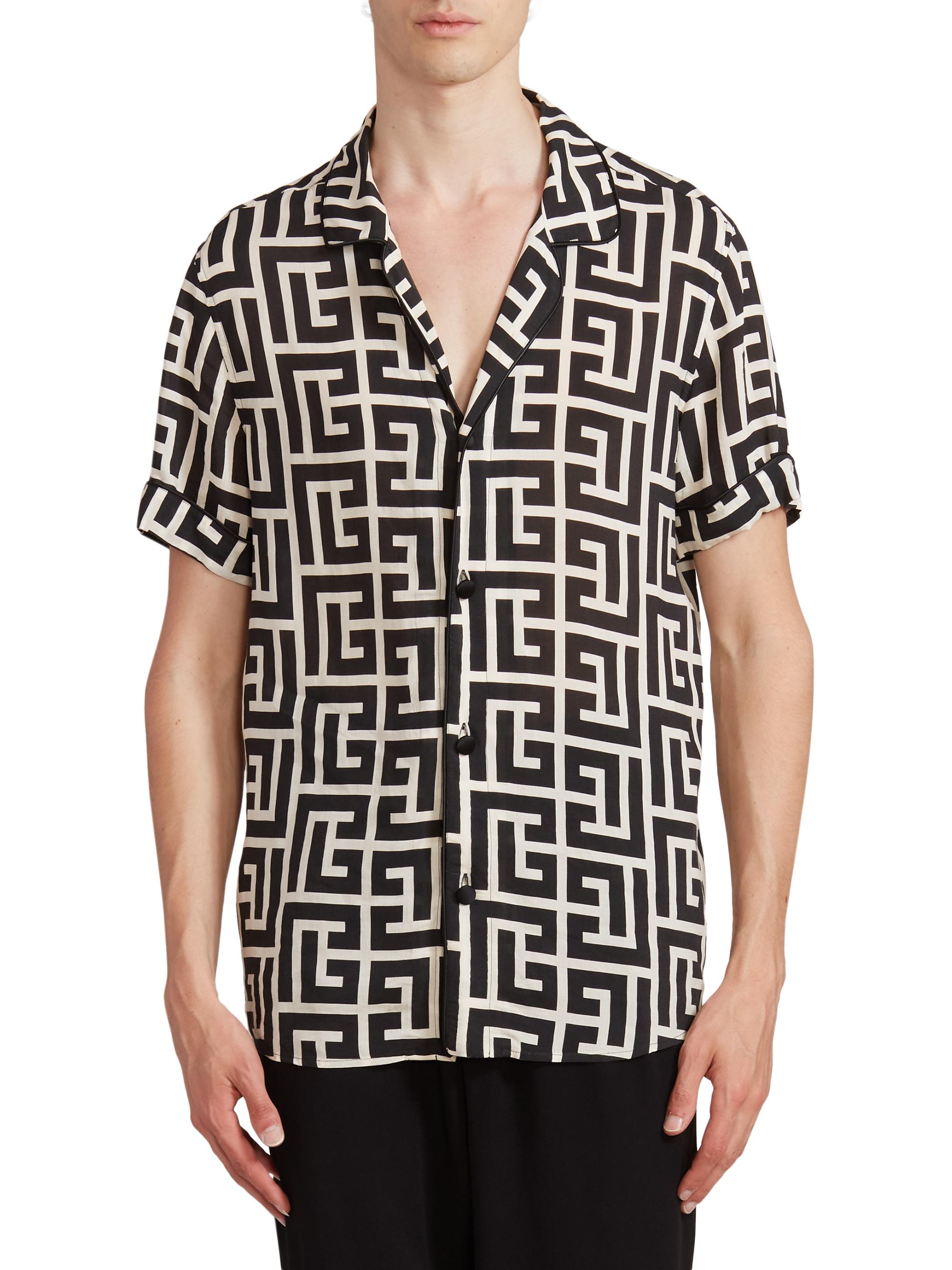 Balmain Monogram-Print Button-Up Shirt | Saks Fifth Avenue