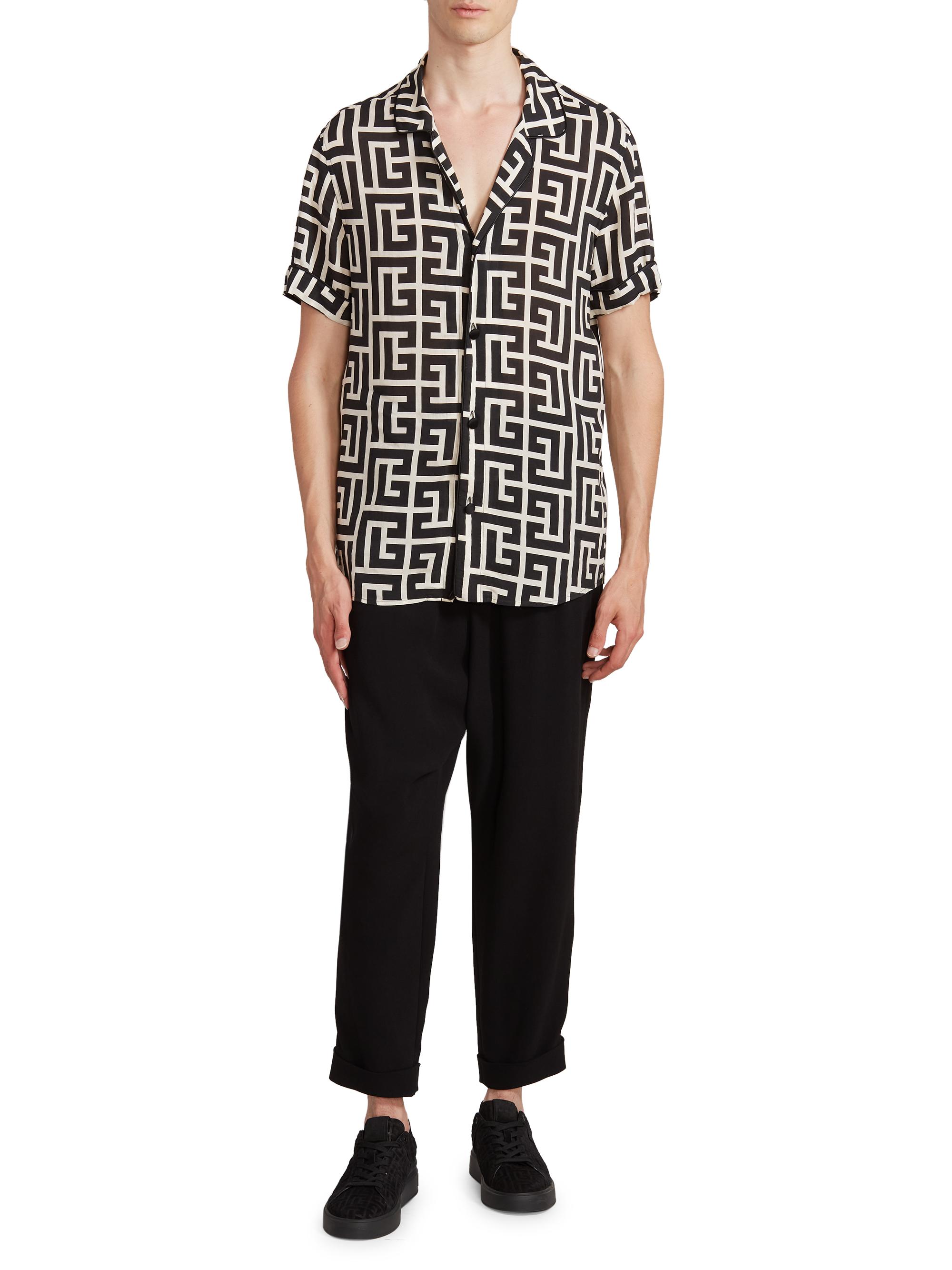 Balmain Monogram-Print Button-Up Shirt | Saks Fifth Avenue
