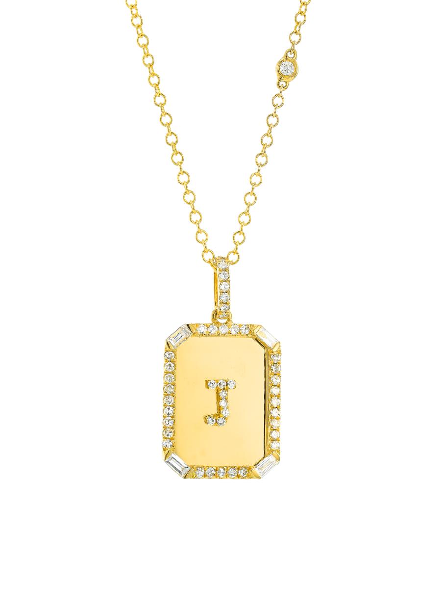 Shay Mini Initial Nameplate 18K Yellow Gold & Diamond Pendant Necklace ...