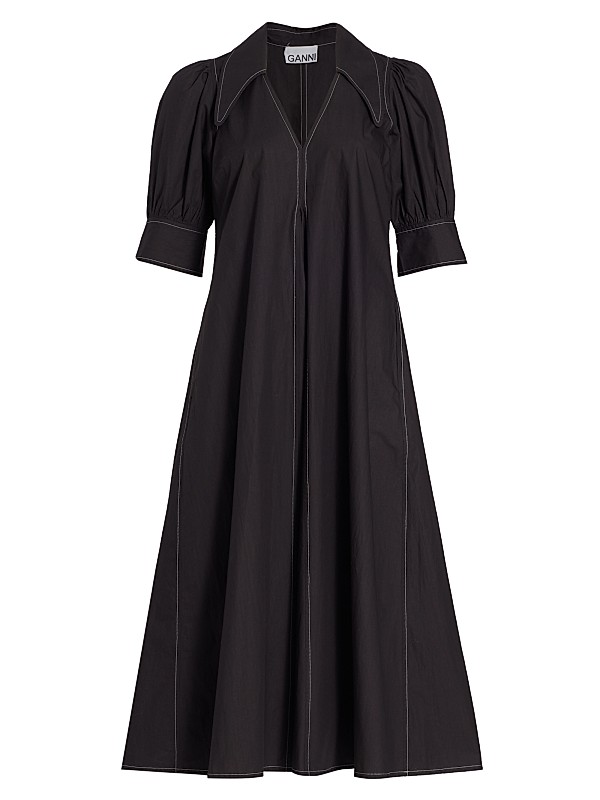 Shop Ganni Cotton Poplin V-Neck Midi-Dress | Saks Fifth Avenue Shop Ganni Cotton Poplin V-Neck Midi-Dress | Saks Fifth Avenue