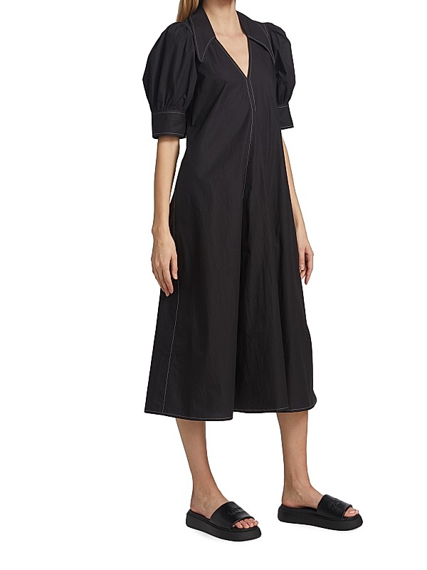 Shop Ganni Cotton Poplin V-Neck Midi-Dress | Saks Fifth Avenue Shop Ganni Cotton Poplin V-Neck Midi-Dress | Saks Fifth Avenue
