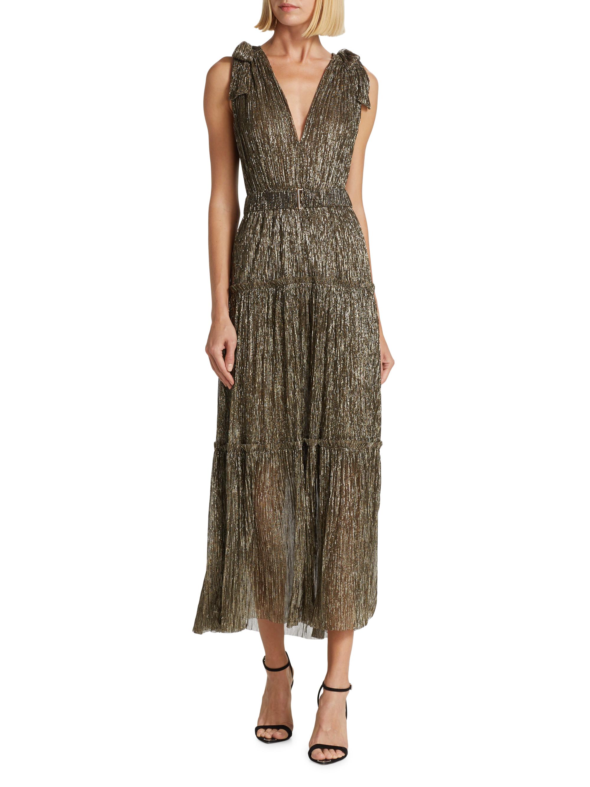 Sabina Musáyev Helena Belted Metallic Midi-Dress | Saks Fifth Avenue