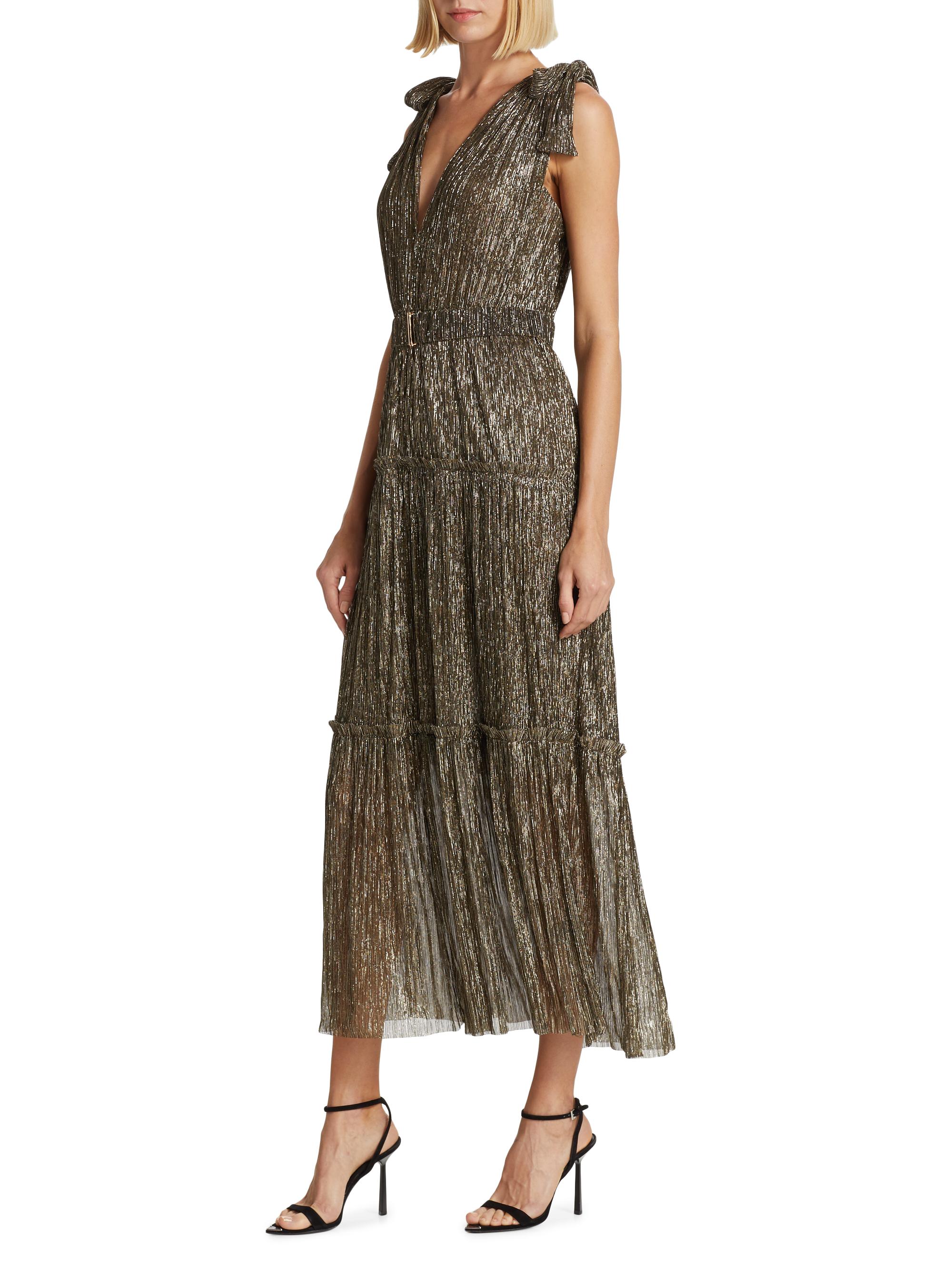 Sabina Musáyev Helena Belted Metallic Midi-Dress | Saks Fifth Avenue