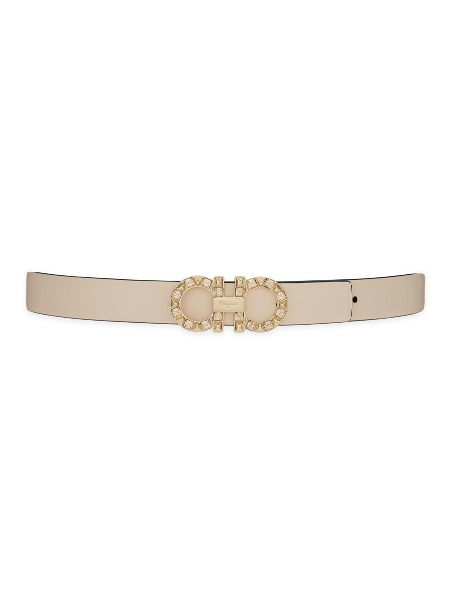 FERRAGAMO Crystal-Embellished Gancini Buckle Leather Belt | Saks Fifth ...