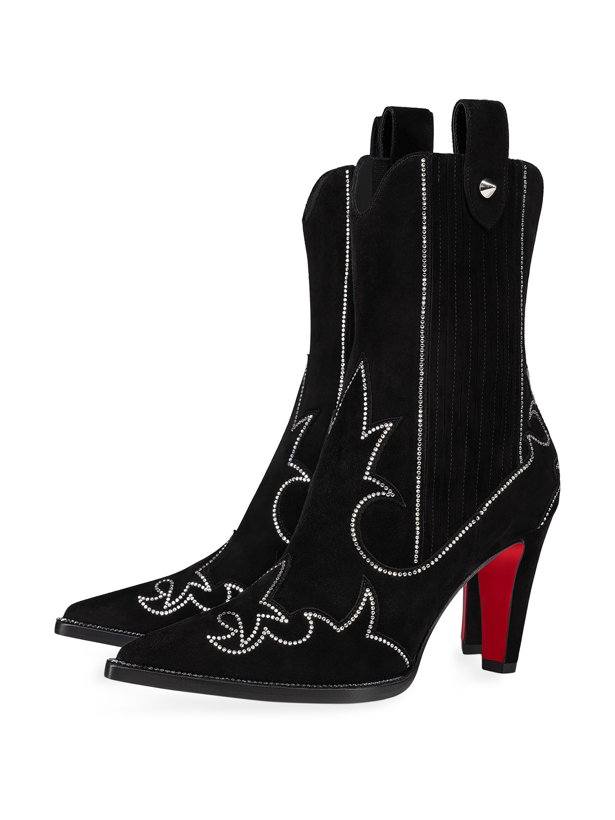 Christian Louboutin Santigag Strass 85MM Suede Boots | Saks Fifth Avenue