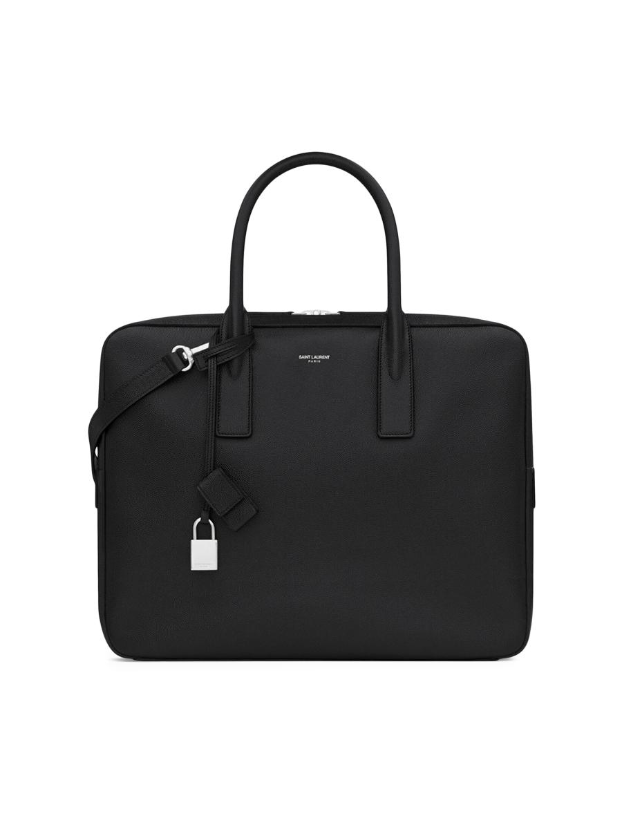 Saint Laurent Museum Small Flat Briefcase In Black Textured Leather ...