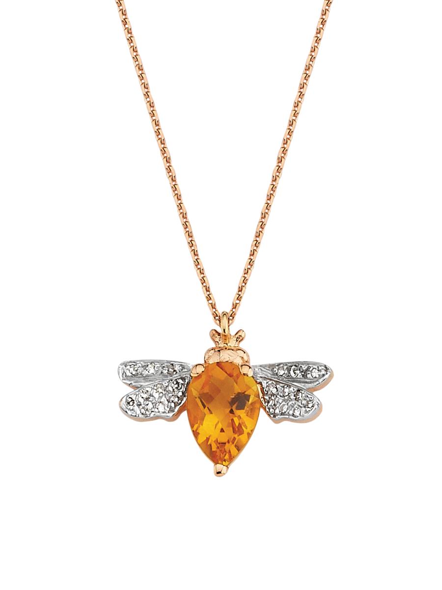 Bee Goddess Honey 14K Rose Gold, Citrine, & 0.04 TCW Diamond Bee ...