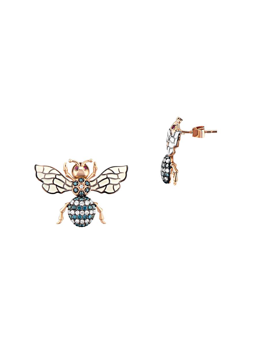 Bee Goddess Honey 14K Rose Gold, White & Blue Diamond Bee Earrings ...