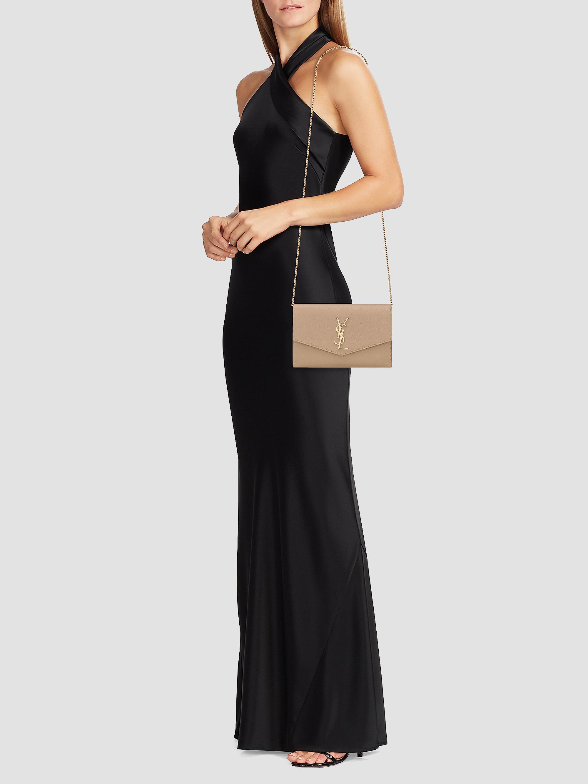 Saint Laurent Uptown Chain Wallet in Grain De Poudre Embossed Leather ...