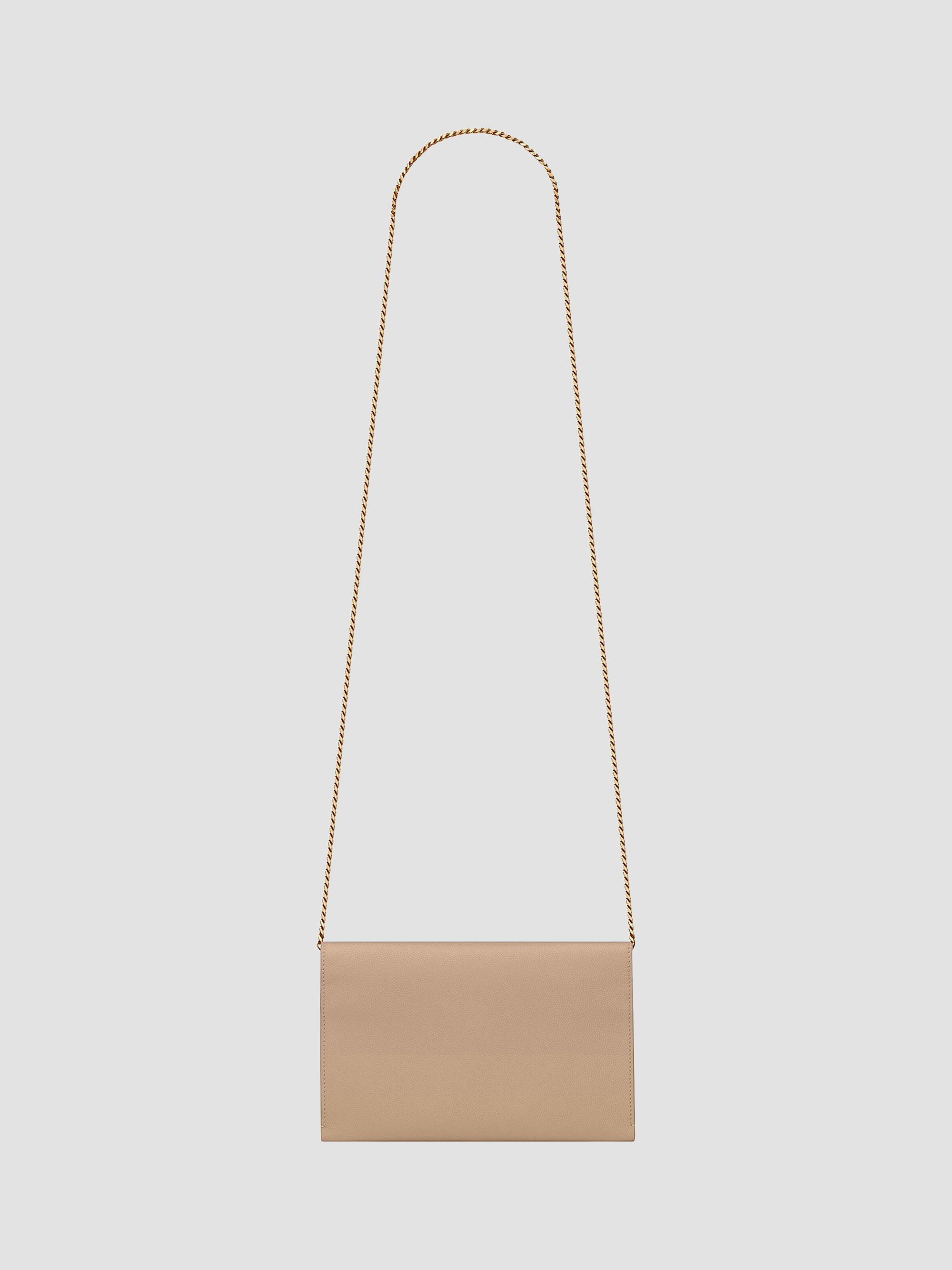 Saint Laurent Uptown Chain Wallet in Grain De Poudre Embossed Leather ...