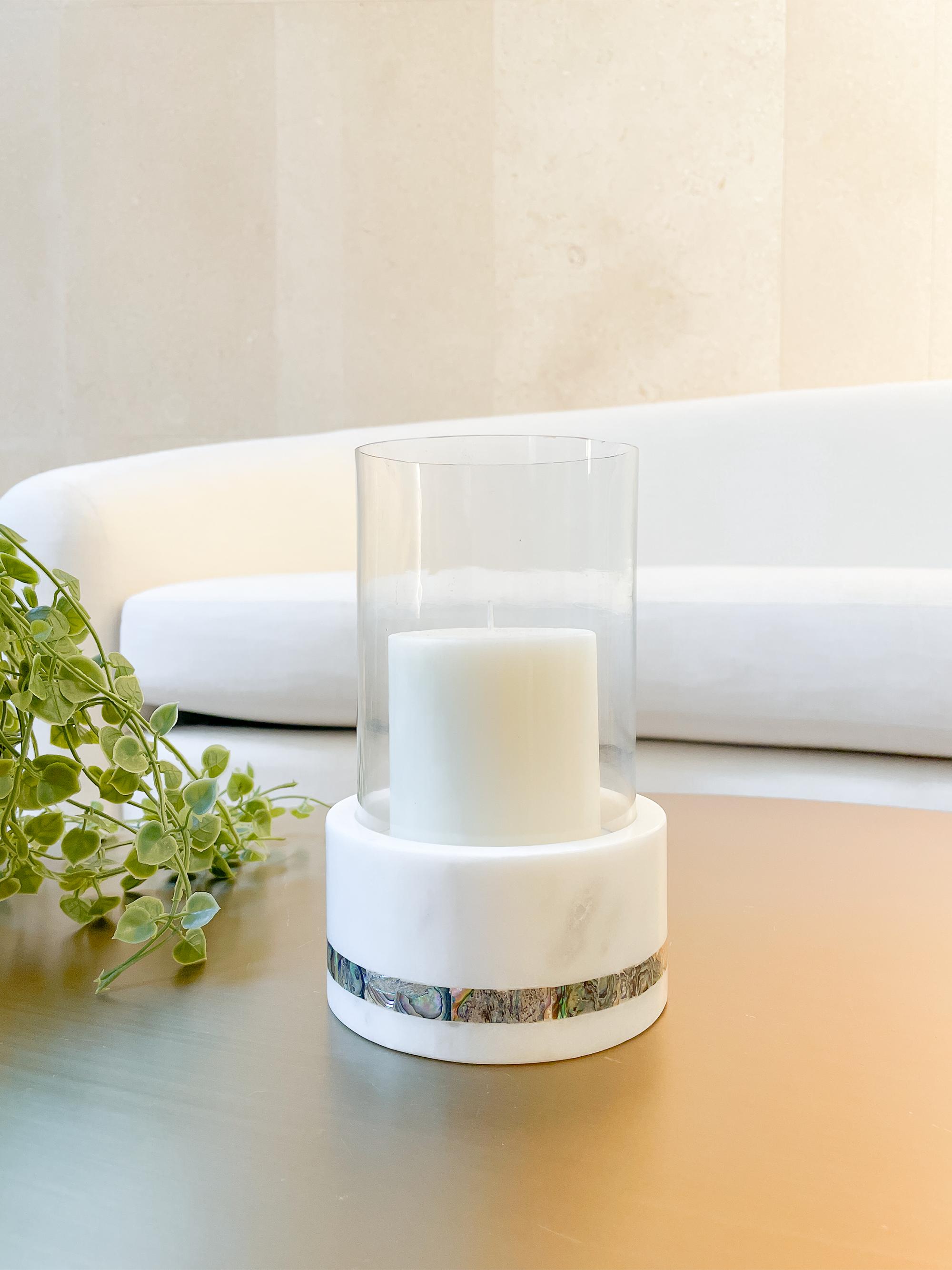 Anaya Mother-Of-Pearl Marble Hurricane Candle Holder | Saks Fifth Avenue