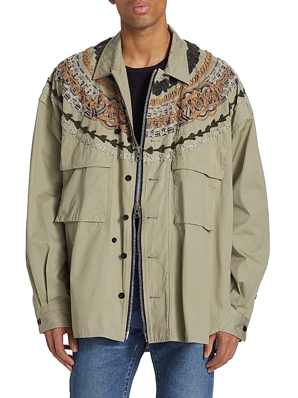 Shop Sacai Code Embroidery Zip-Up Shirt | Saks Fifth Avenue Shop Sacai Code Embroidery Zip-Up Shirt | Saks Fifth Avenue