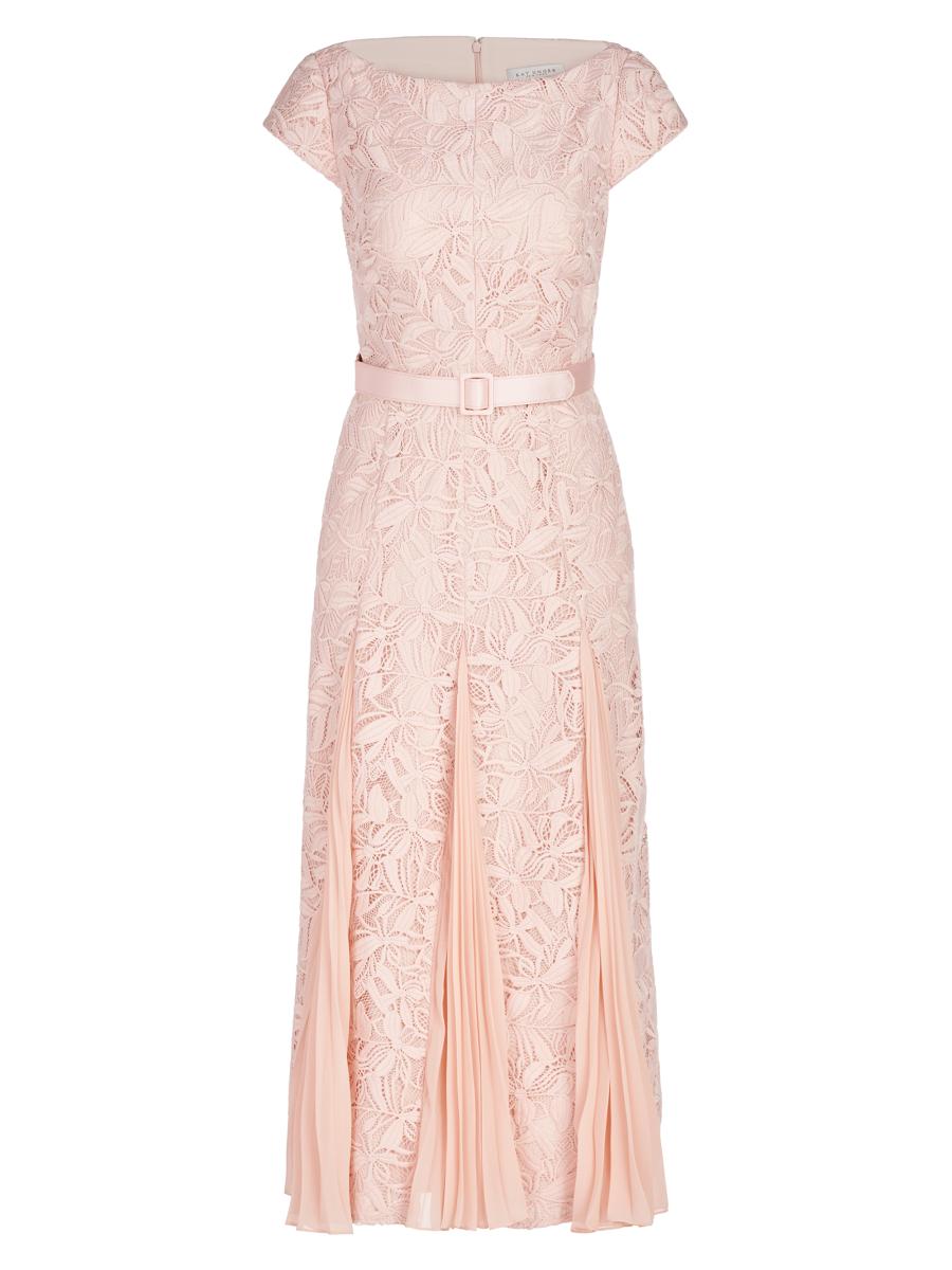 Kay Unger Angelina Lace Belted Midi-Dress | Saks Fifth Avenue
