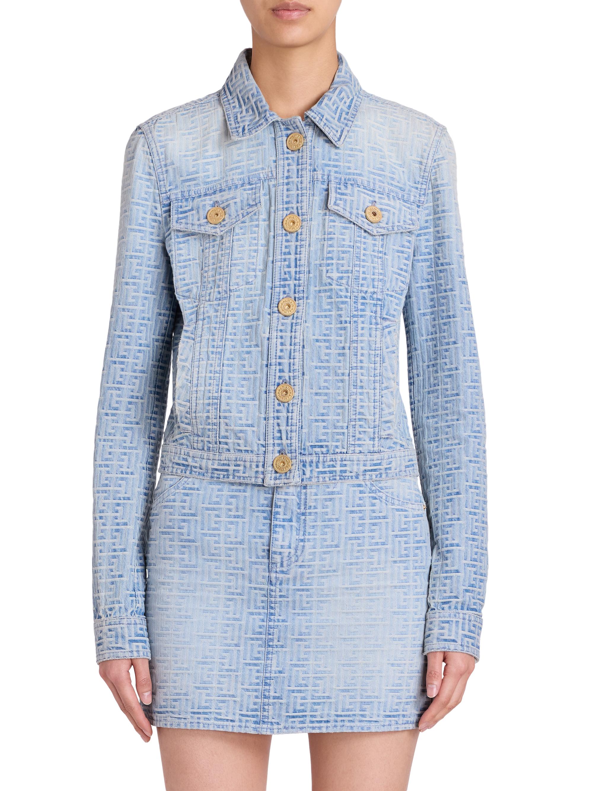 Shop Balmain Monogram Cotton Denim Jacket | Saks Fifth Avenue