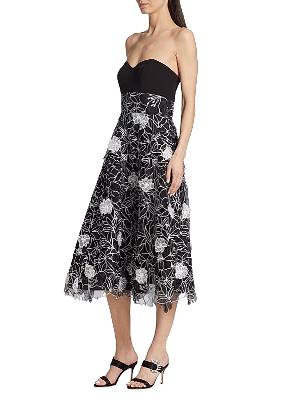 Shop Marchesa Notte Floral Organza Cocktail Midi-Dress Shop Marchesa Notte Floral Organza Cocktail Midi-Dress