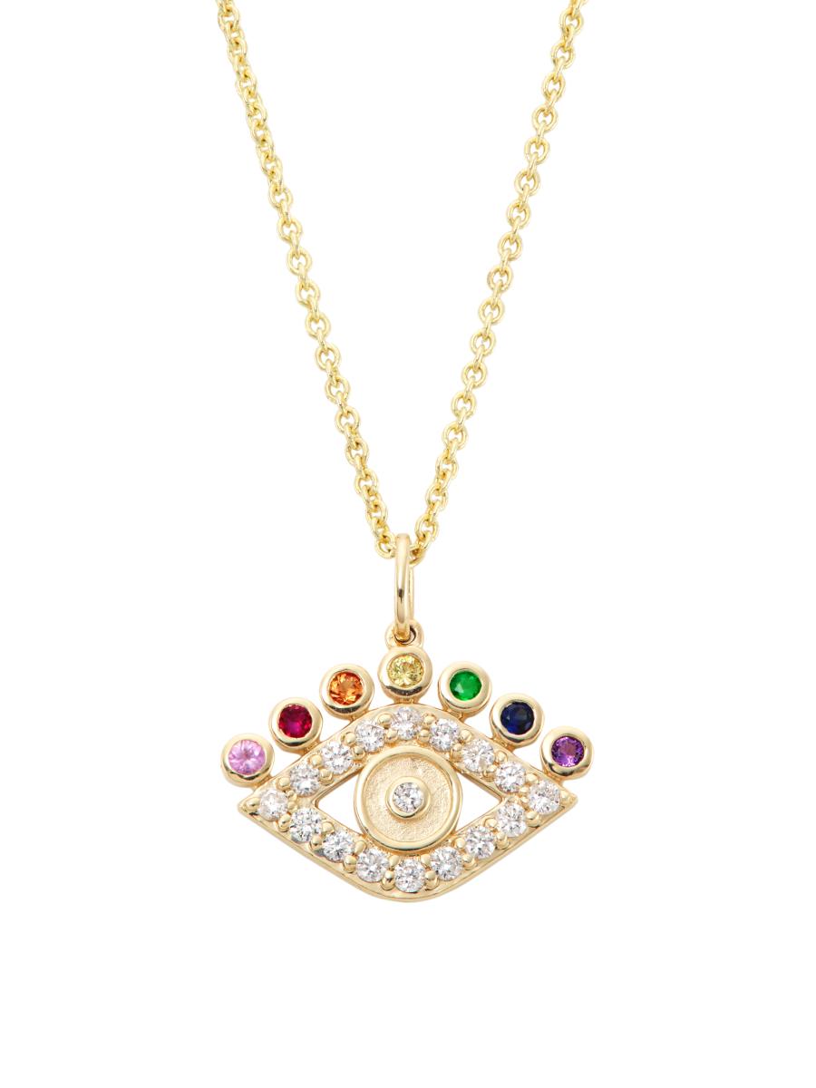 Sydney Evan Rainbow 14K Yellow Gold & Multi-Gemstone Medium Evil Eye ...