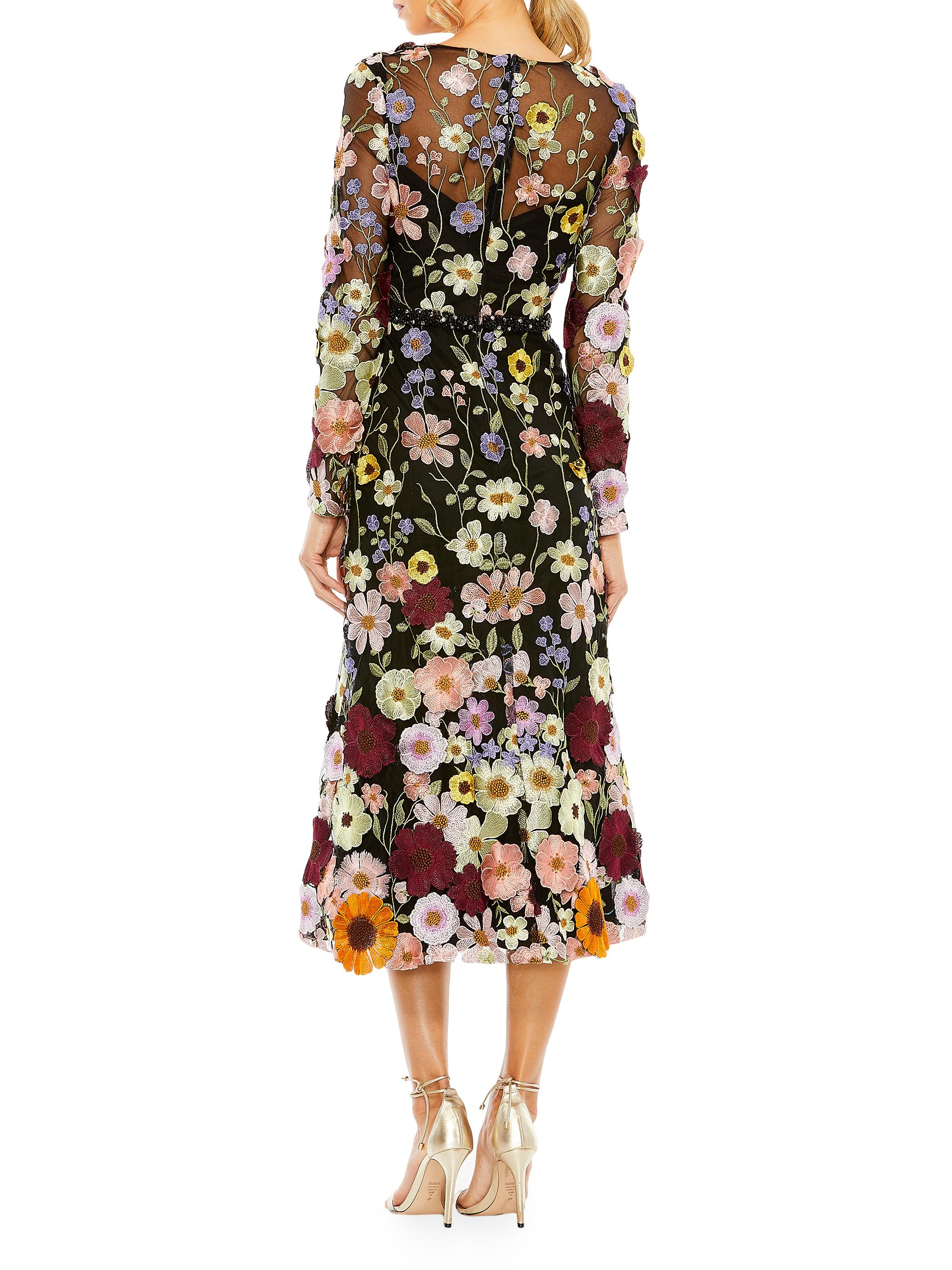 Mac Duggal Mac Floral Embroidered Midi-Dress | Saks Fifth Avenue