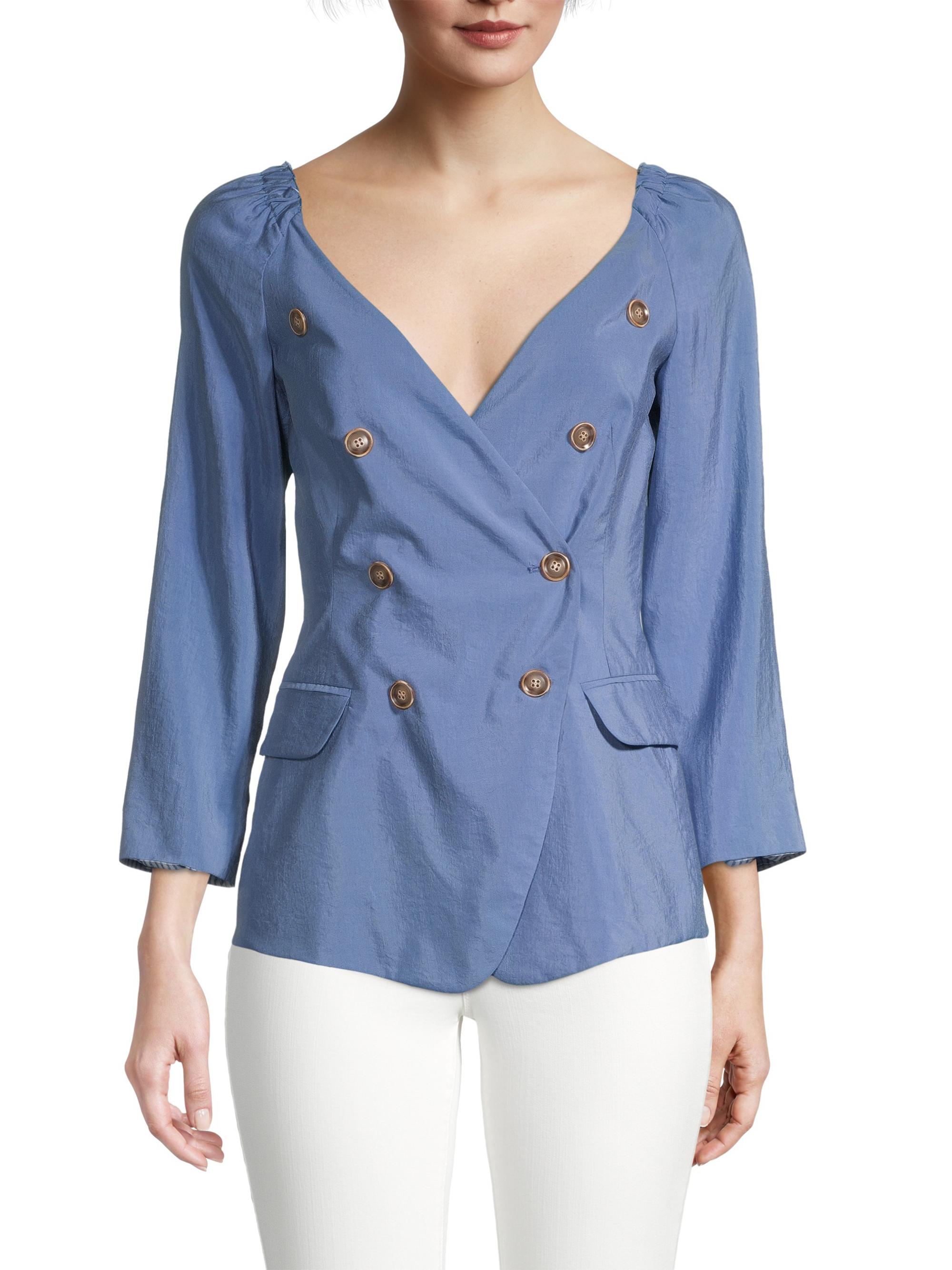 Emporio Armani Washed Tech-Silk Doble-Breasted Blazer-Top | Saks Fifth ...