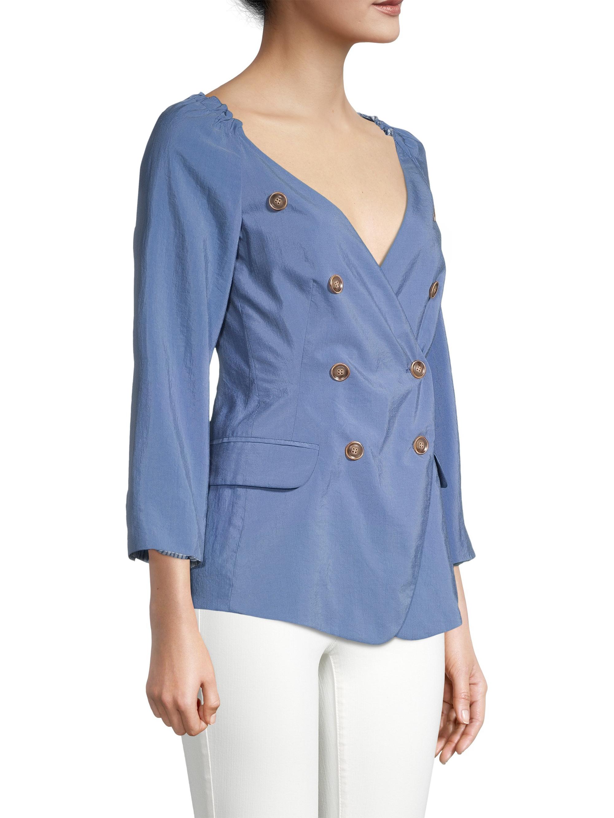 Emporio Armani Washed Tech-Silk Doble-Breasted Blazer-Top | Saks Fifth ...