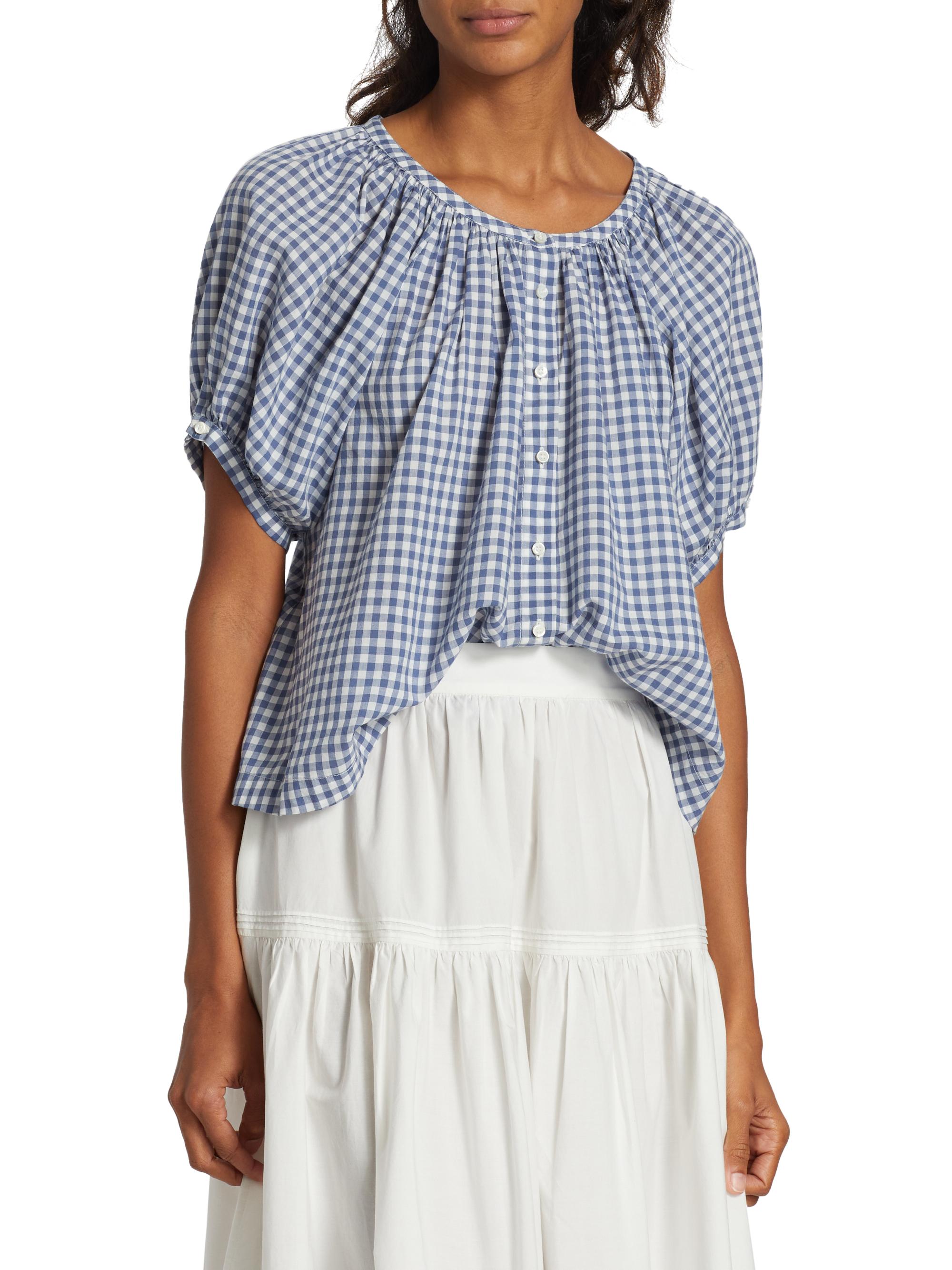 DÔEN June Gingham Puff-Sleeve Top | Saks Fifth Avenue