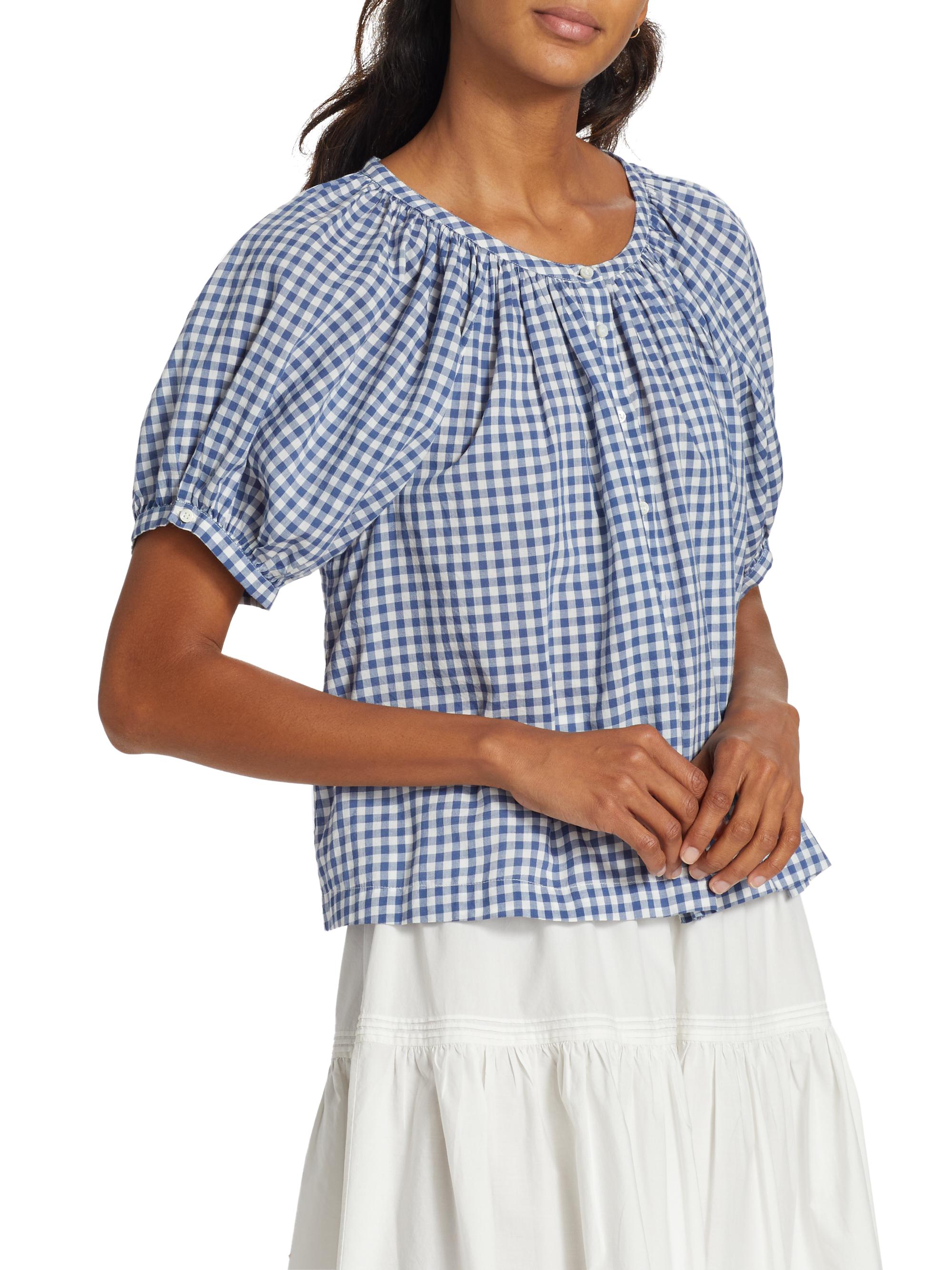 DÔEN June Gingham Puff-Sleeve Top | Saks Fifth Avenue