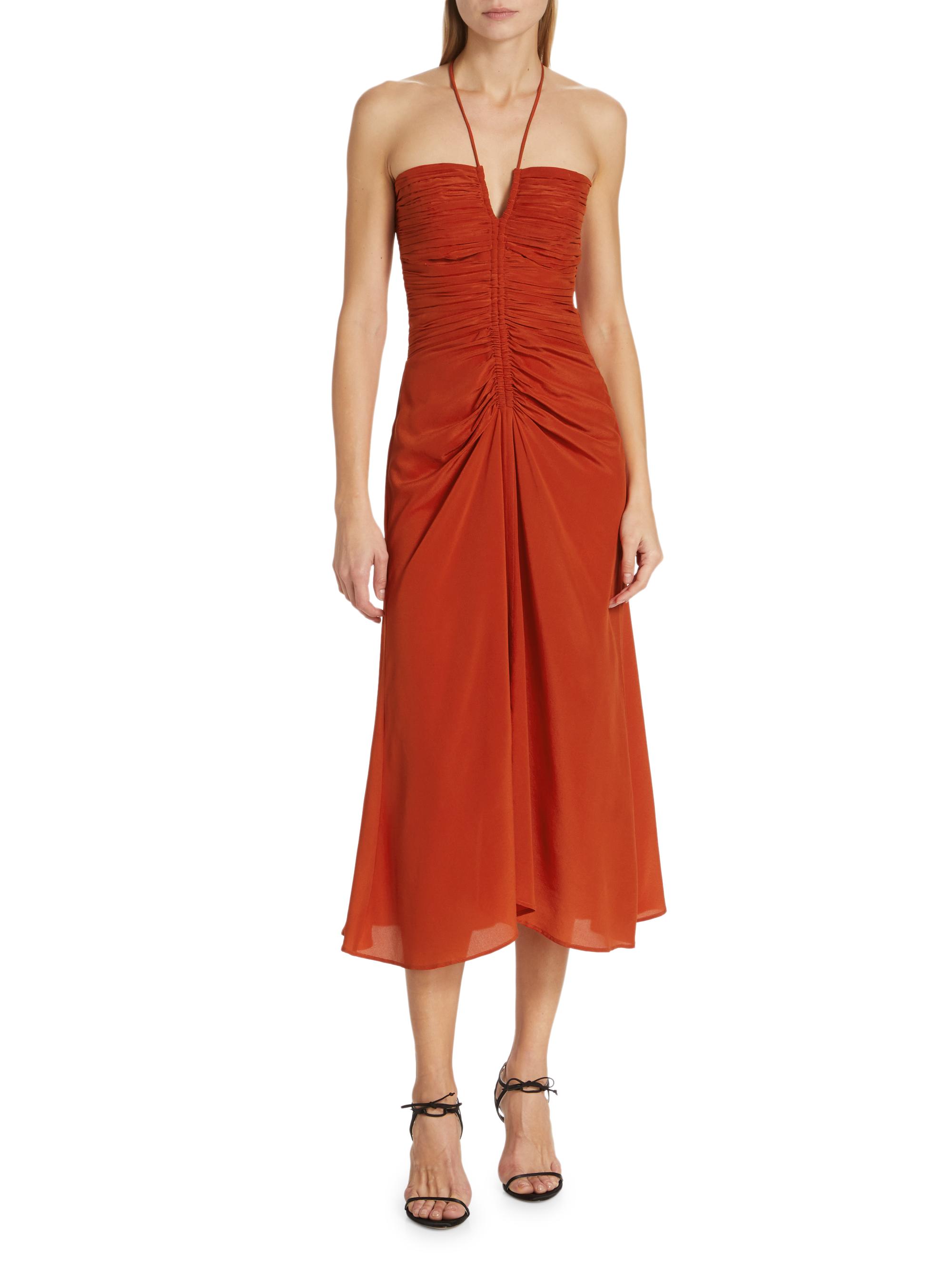 Maria Cher Cachi Toribia Ruched Silk Midi-Dress | Saks Fifth Avenue