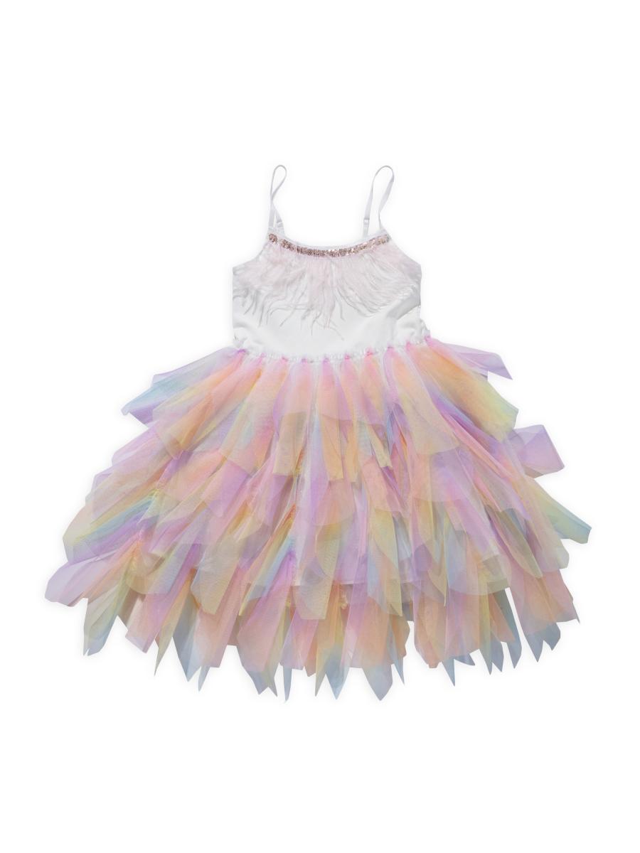 Petite Hailey Little Girl's Feather-Trim Sequined Layered Tulle Dress ...