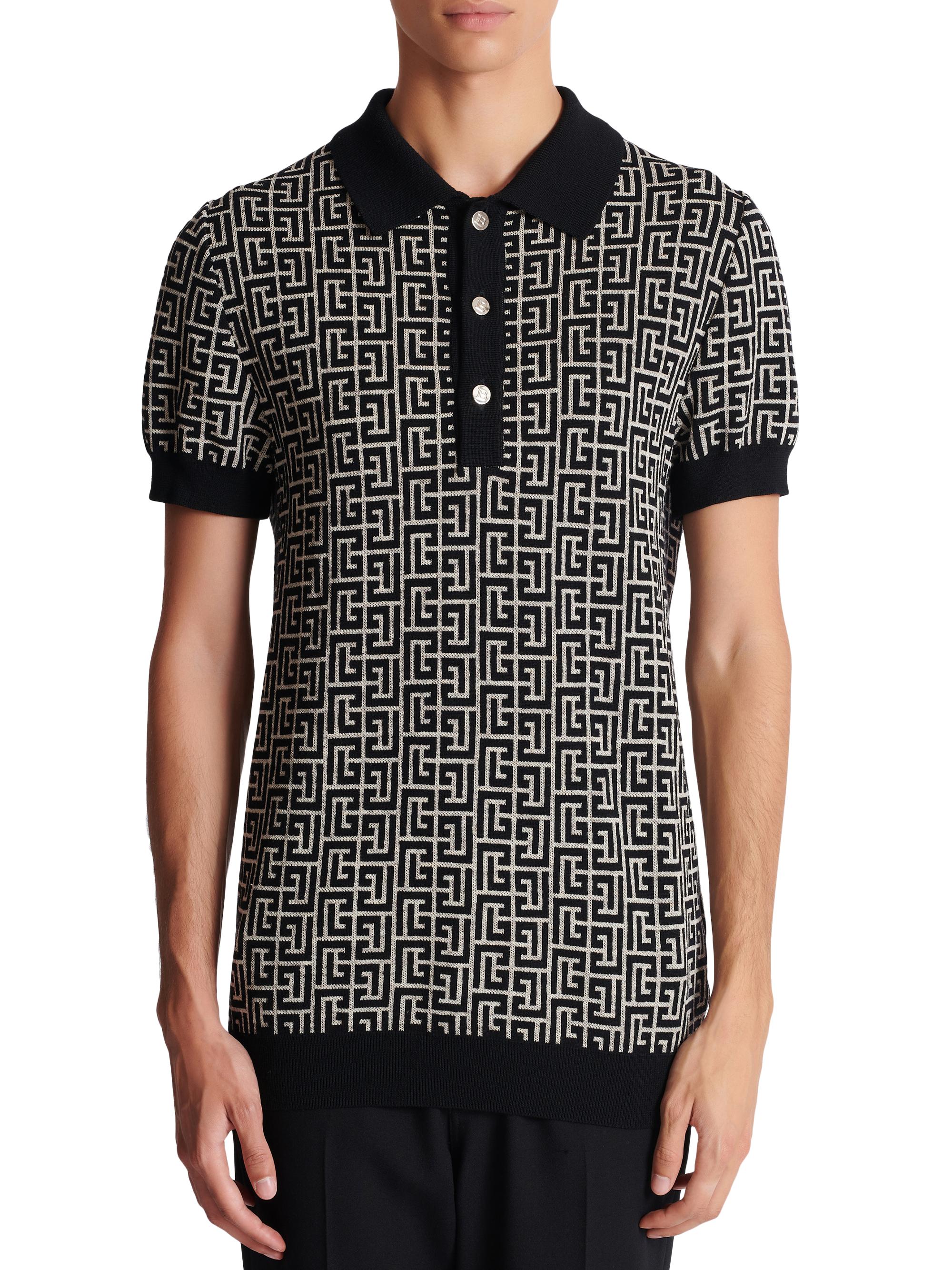Balmain Monogram Wool & Linen-Blend Polo Shirt | Saks Fifth Avenue