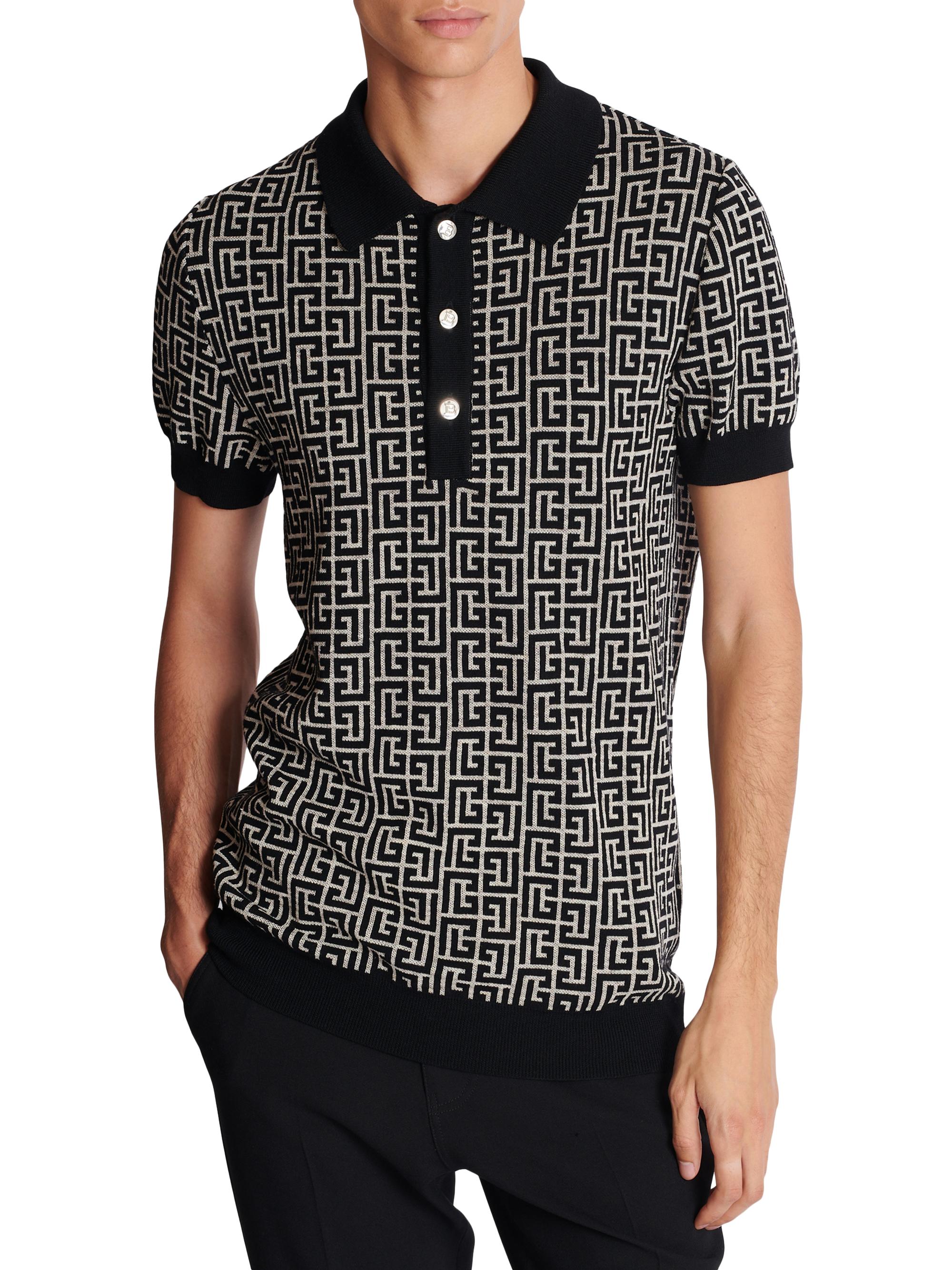 Balmain Monogram Wool & Linen-Blend Polo Shirt | Saks Fifth Avenue