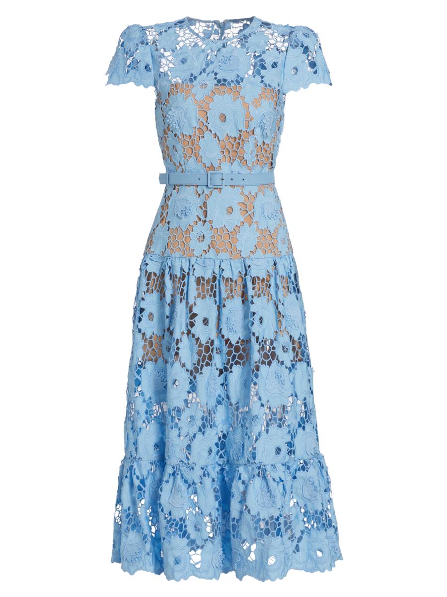 Self-Portrait Belted Lace Midi-Dress | Saks Fifth Avenue
