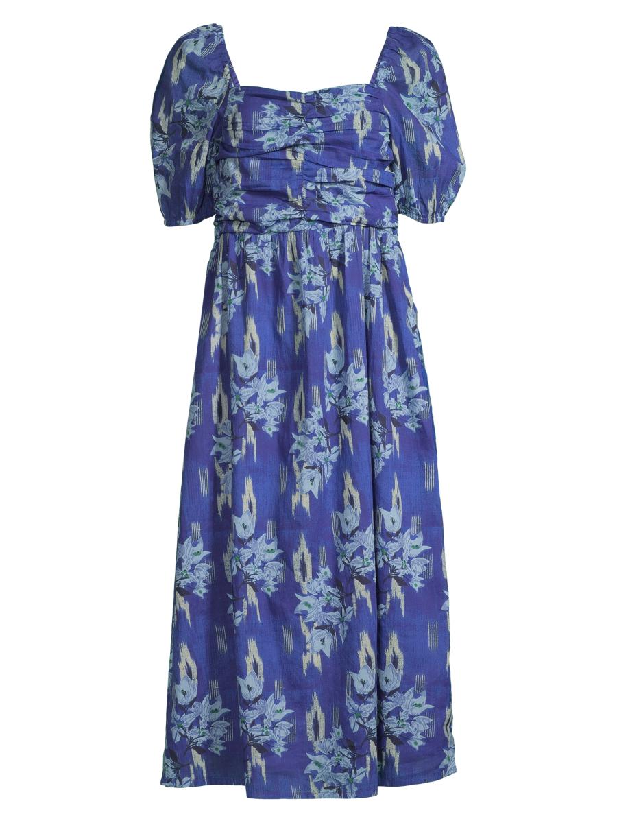 Shop Ro's Garden Harbin Puff-Sleeve Midi-Dress | Saks Fifth Avenue